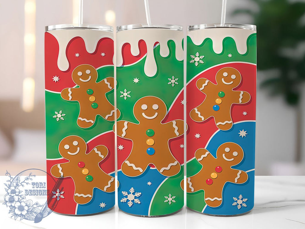3D Vibrant Gingerbread Cookie Tumbler, 3D Inflated Wrap, Christmas ...