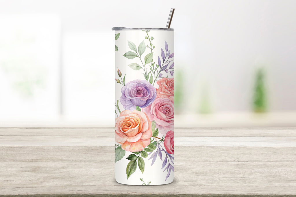 3D Watercolor Rose Bouquet Seamless Tumbler Wrap, Soft Pastel Roses ...