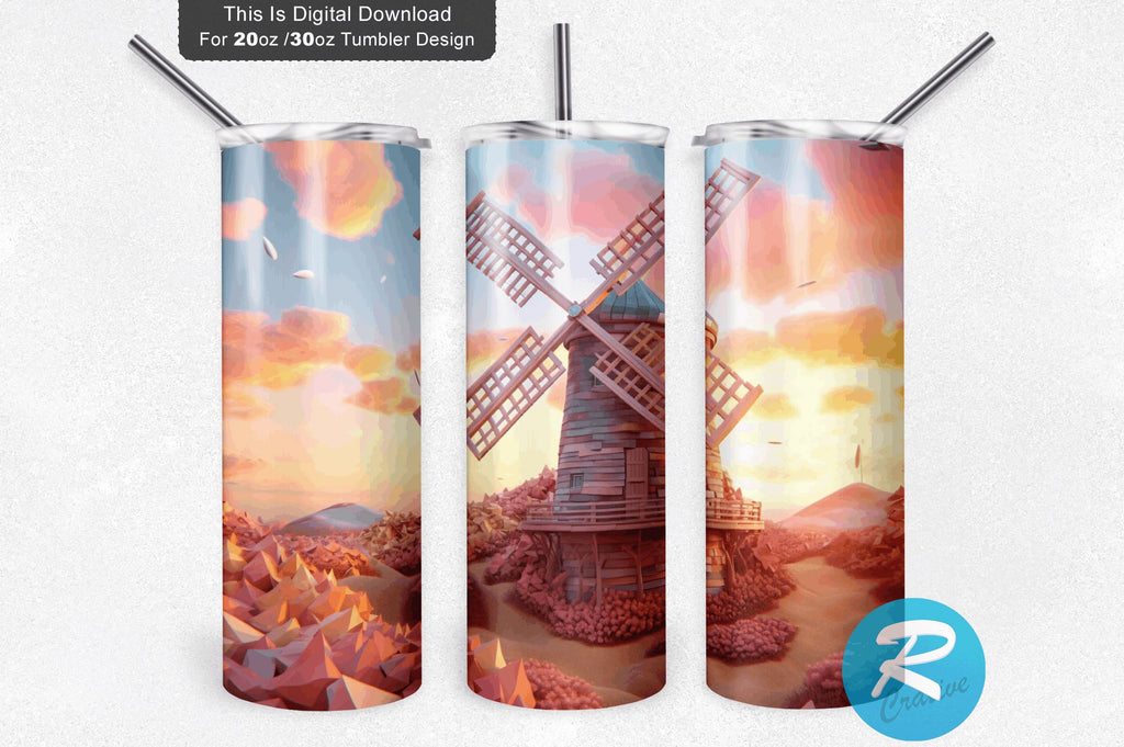 3D Windmill 20 Oz Tumbler Design - So Fontsy