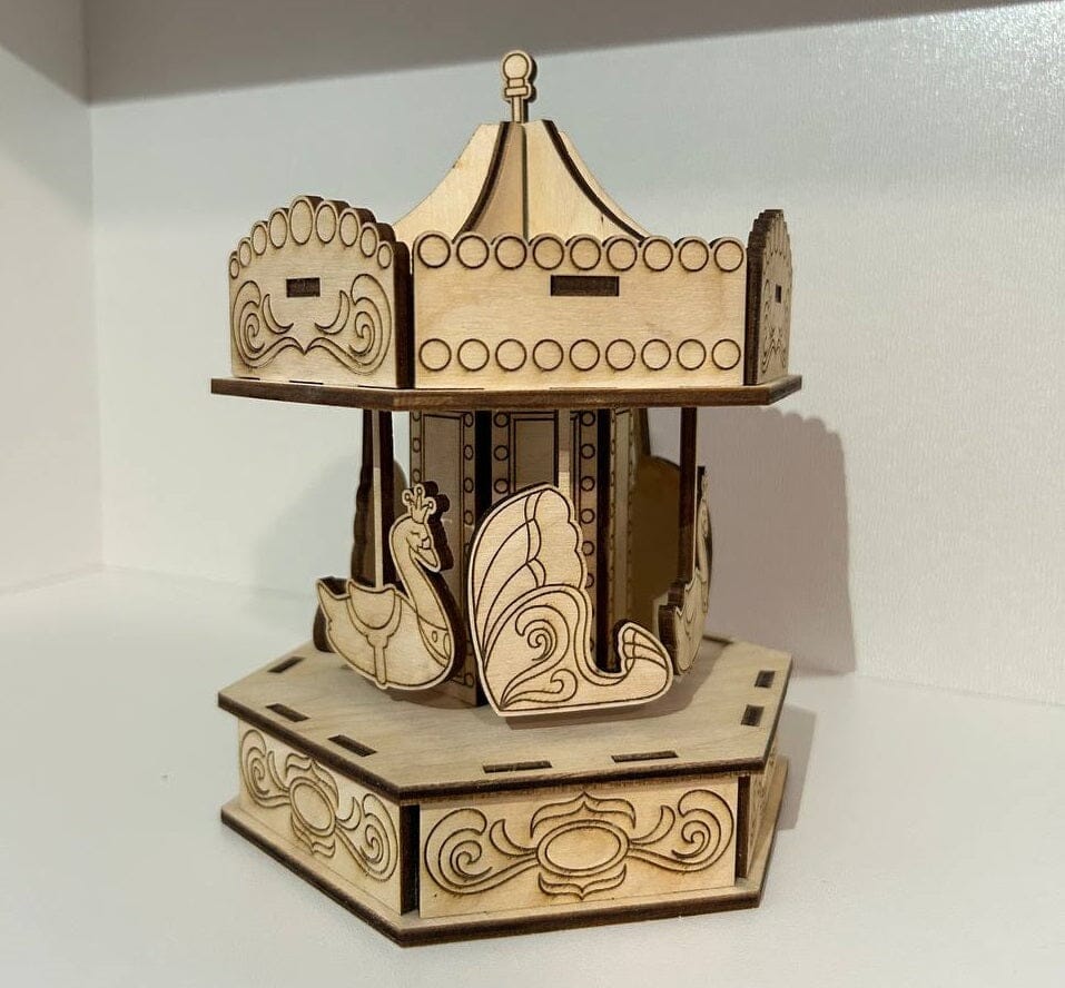 3D Wooden Carousel Laser Cut Design. Wooden Kids Toy SVG - So Fontsy