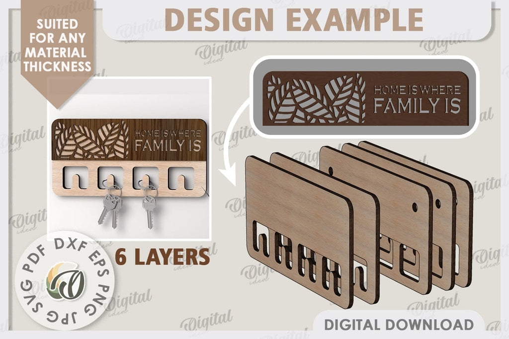 3D Wooden Key Holder Laser Cut. Home Decor SVG - So Fontsy