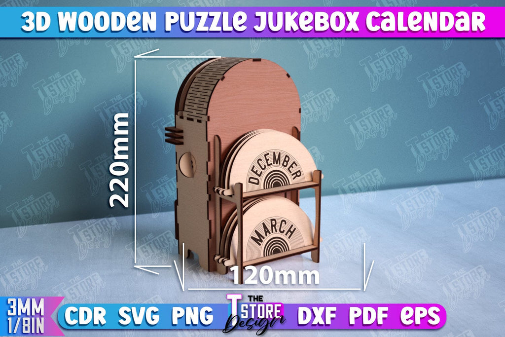3D Wooden Puzzle Jukebox Calendar | Desktop Calendar | Wooden Art ...