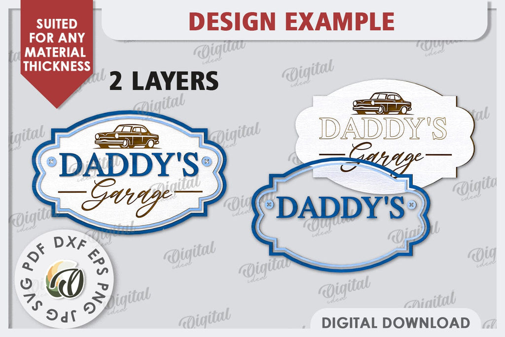 3D Wooden Sign Laser Cut. Daddy's Garage Sign SVG - So Fontsy