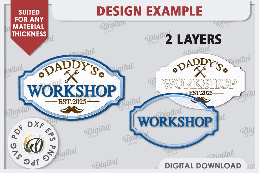 3D Wooden Sign Laser Cut. Daddy's Workshop Sign SVG - So Fontsy