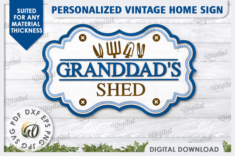3D Wooden Sign Laser Cut. Granddad's Shed Sign SVG - So Fontsy