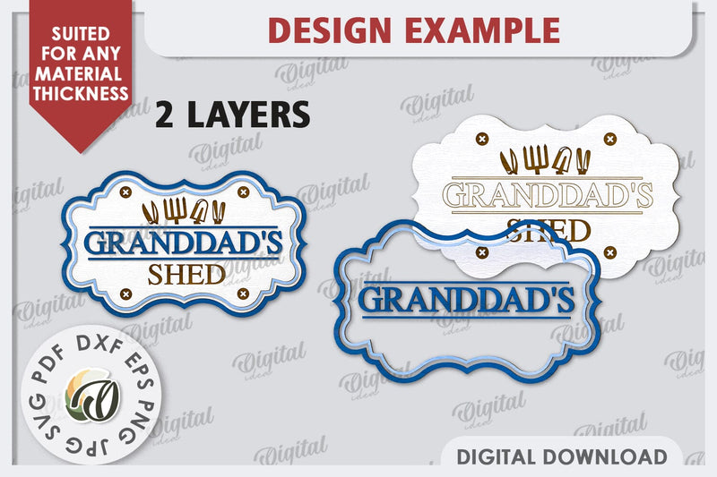 3D Wooden Sign Laser Cut. Granddad's Shed Sign SVG - So Fontsy