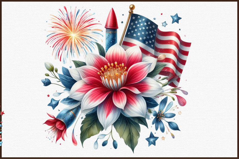 4th of July American flower Firework Clipart - So Fontsy