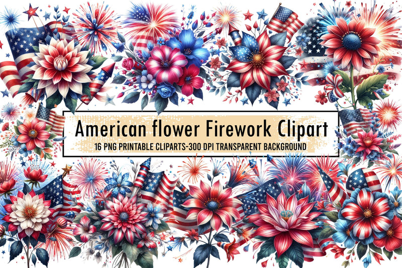 4th of July American flower Firework Clipart - So Fontsy