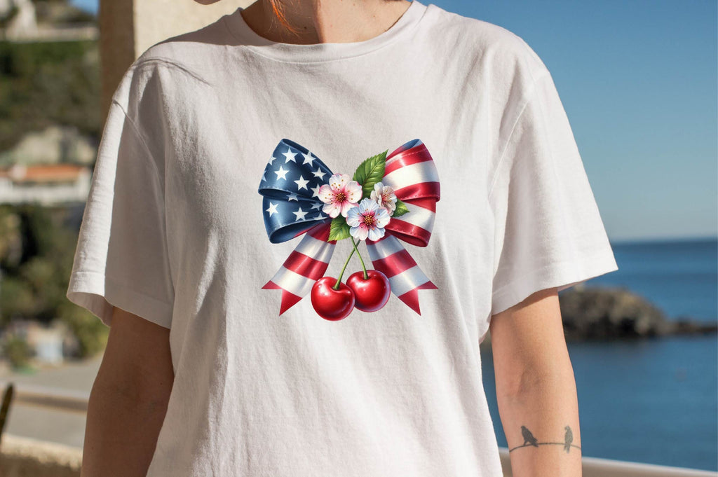4th of July Coquette Cherry Bow Sublimation Clipart - So Fontsy