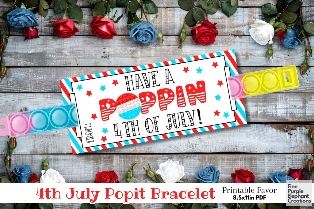 4th of July Independence Pop It Fidget Bracelet Digital Paper Cards ...