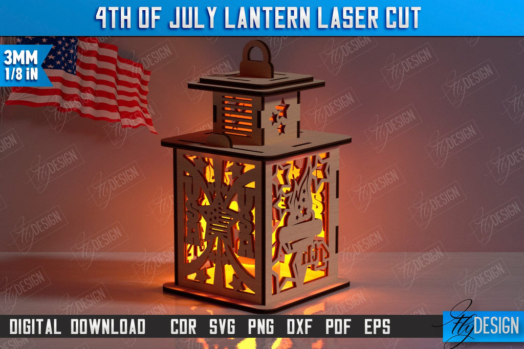 4th of July Lantern Laser Cut | Patriotic Design | 3D Lantern ...