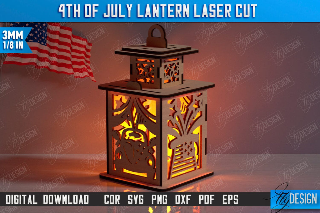 4th of July Lantern Laser Cut | Patriotic Design | 3D Lantern ...