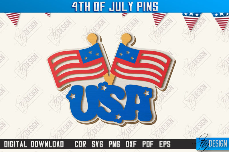 4th of July Pins Laser Cut Bundle | Patriotic Sign | Independence Day ...