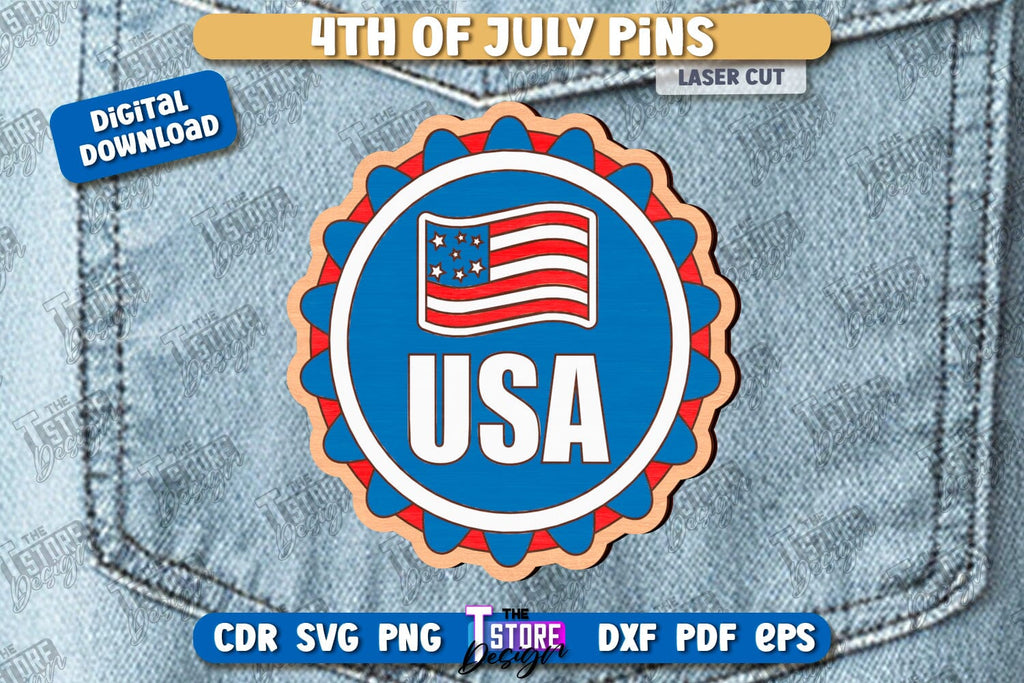 4th of July Pins Laser Cut | Patriotic Sign | Independence Day Design ...