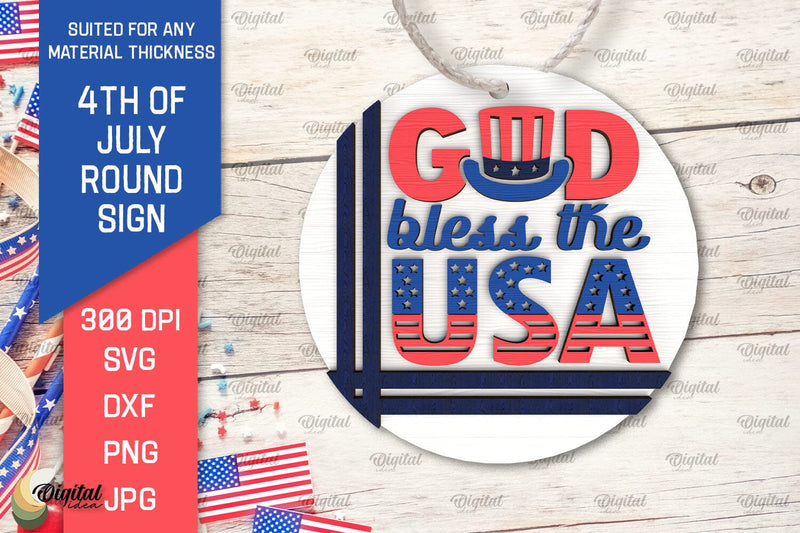 4th of July Round Sign Laser Cut. Patriotic Welcome Sign SVG - So Fontsy