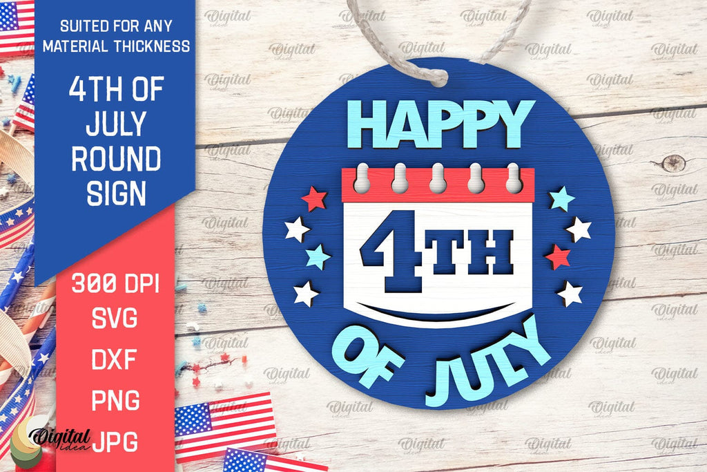 4th of July Round Sign Laser Cut. Patriotic Welcome Sign SVG - So Fontsy