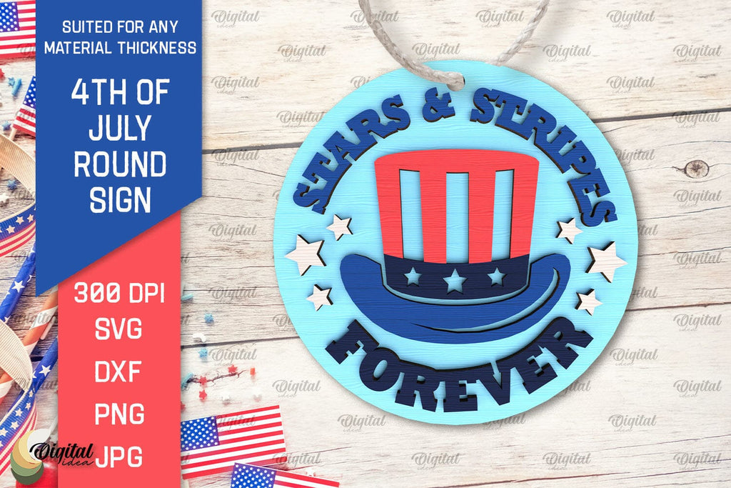 4th of July Round Sign Laser Cut. Patriotic Welcome Sign SVG - So Fontsy