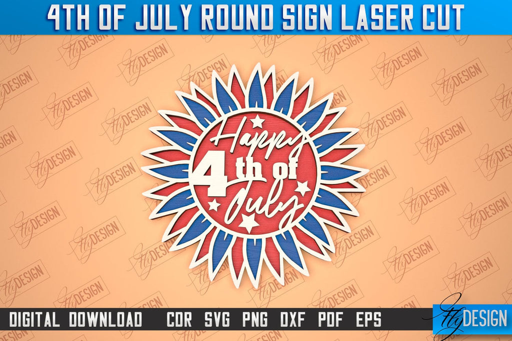 4th of July Round Sign | Patriotic Round Sign | Decorative Sign | Red ...