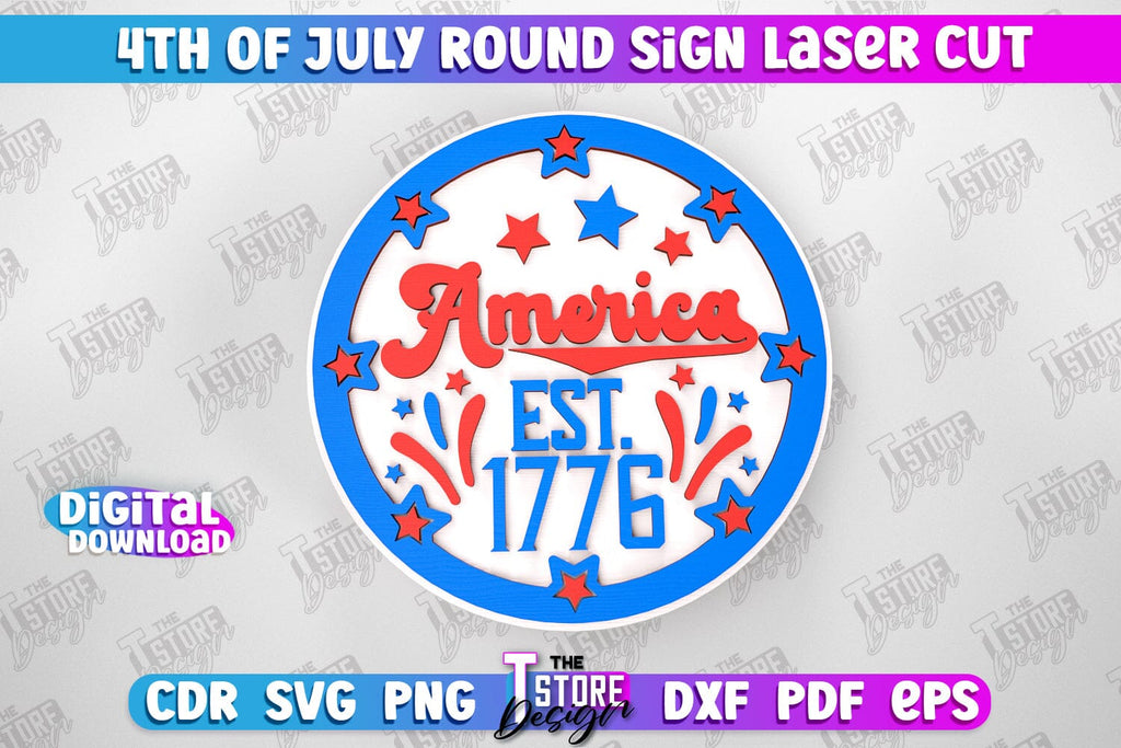 4th of July Round Sign | Patriotic Sign | Decorative Sign | Red White ...
