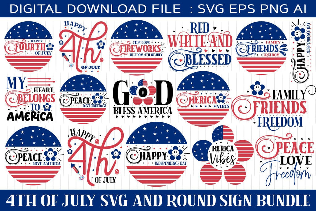 4th Of July Round Sign Svg Bundle - So Fontsy