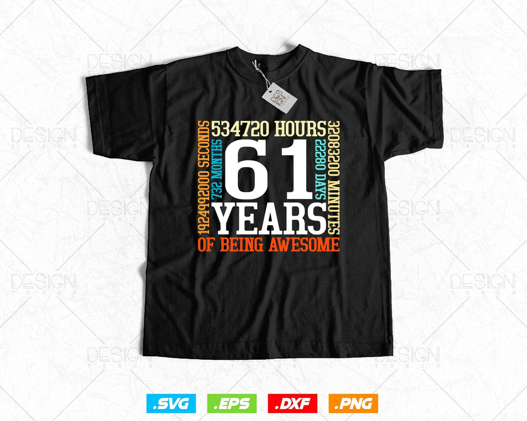 61 Years Of Being Awesome Birthday Svg Png, Retro Vintage Style Happy ...