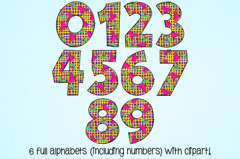 80s Doodle Alphabet, 80s Retro Alpha Set With Clipart PNG - So Fontsy