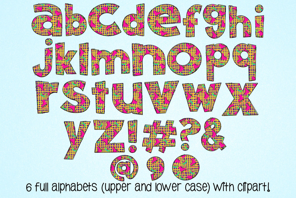 80s Doodle Alphabet, 80s Retro Alpha Set With Clipart PNG - So Fontsy