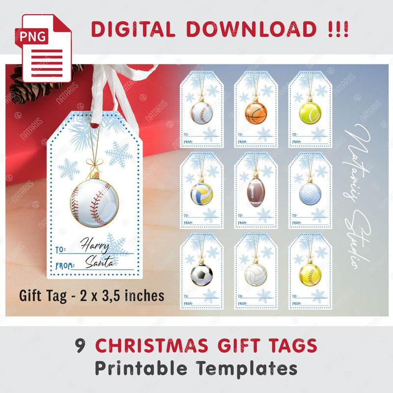 9 Christmas Sports Gift Tags. Printable templates. - So Fontsy