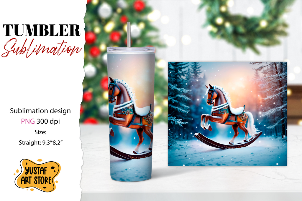 Rocking Horse Christmas Tumbler Sublimation - So Fontsy