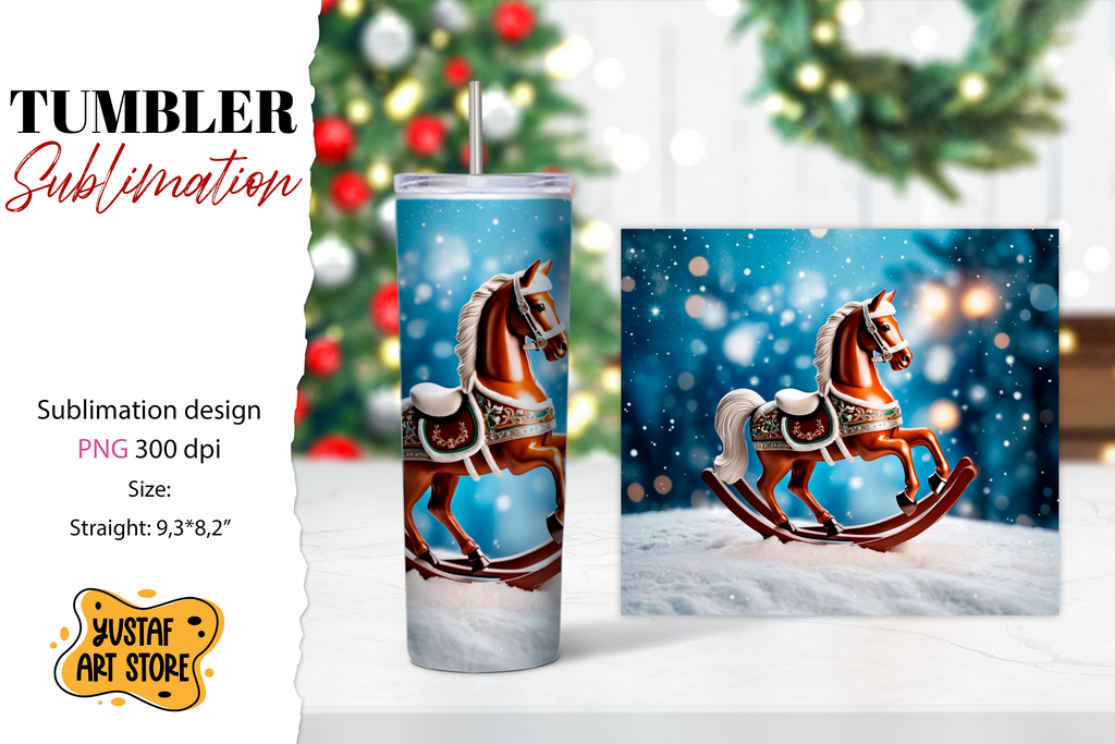 Rocking Horse Christmas Tumbler Sublimation - So Fontsy