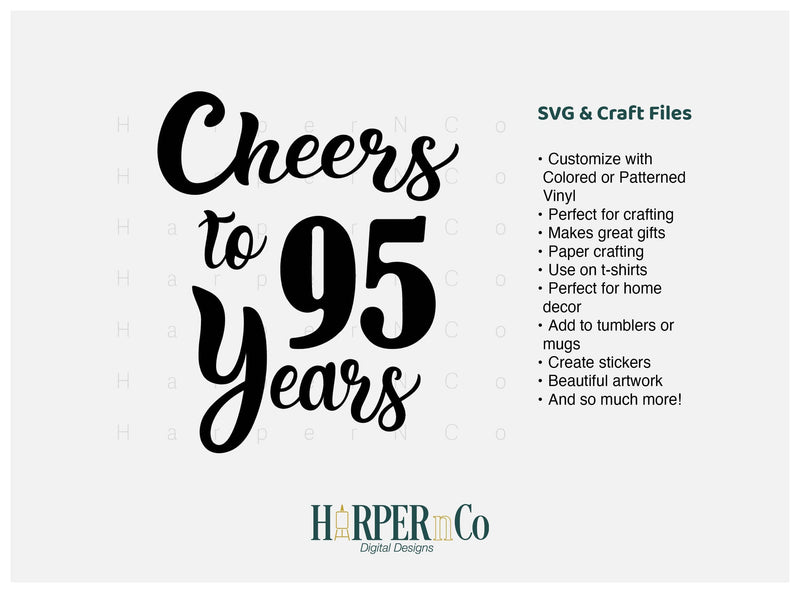 95 Year SVG PNG Cut EPS File - So Fontsy
