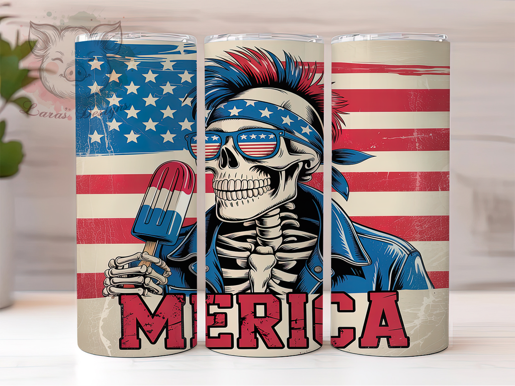 Merica Skeleton Patriotic Tumbler, Skeleton America Cup, July Fourth ...