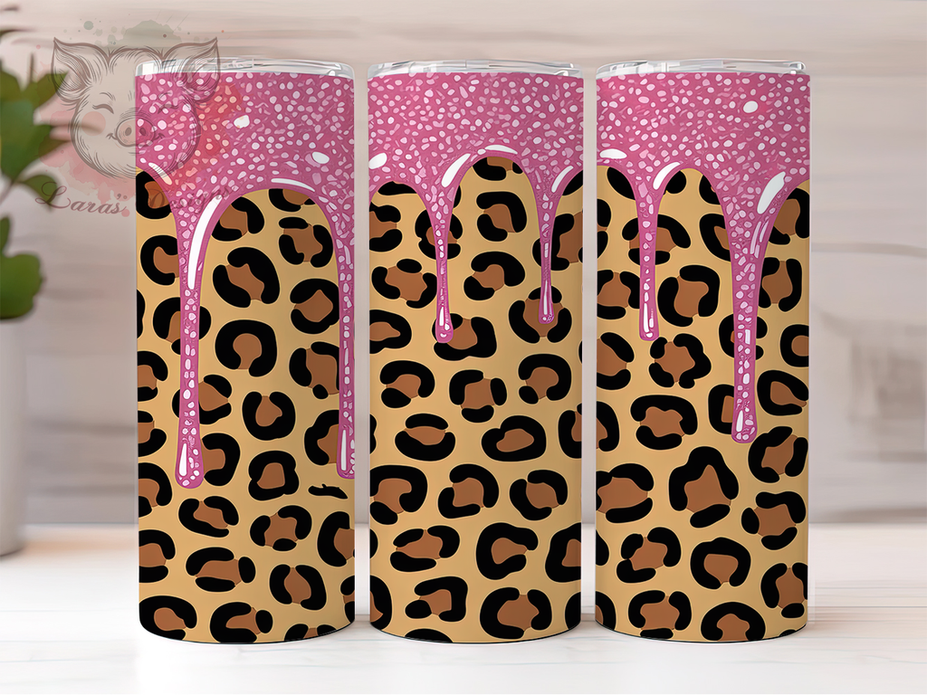 Pink Glitter Leopard Tumbler, Glitter Drip Wrap, Leopard Print ...