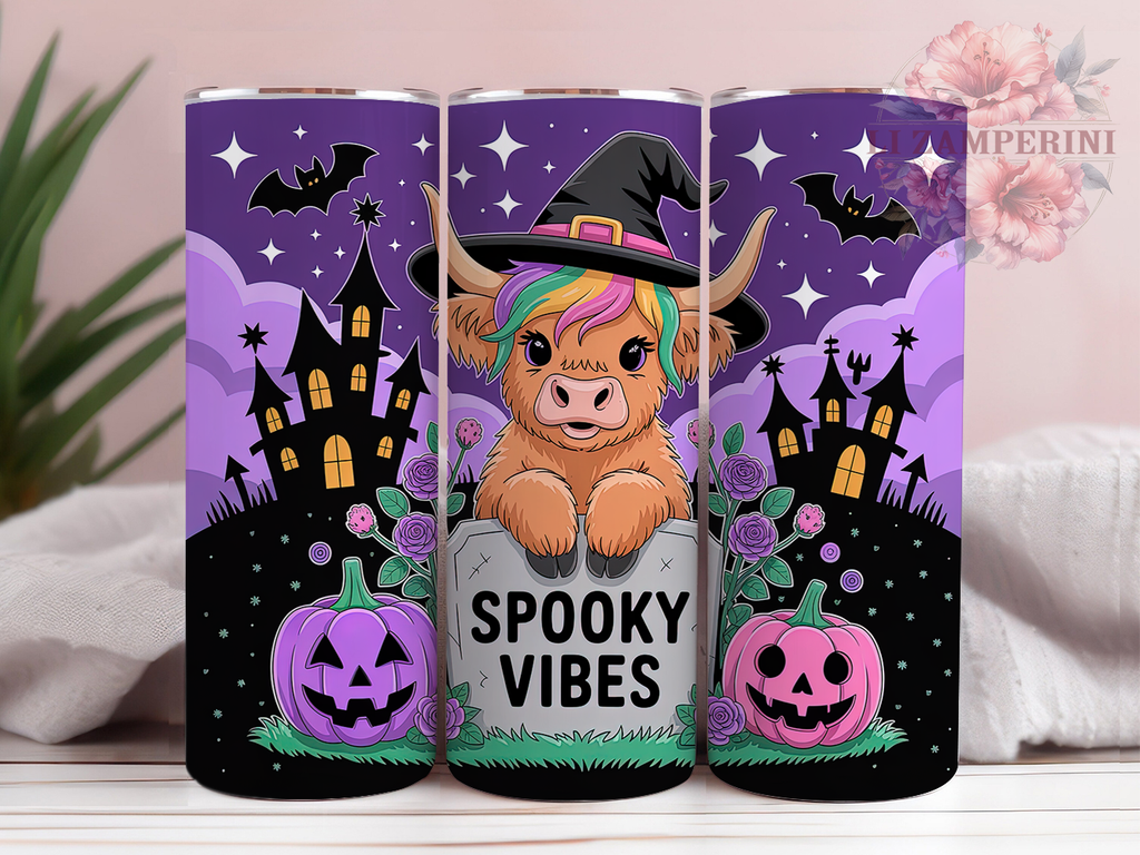 Cute Ghoul Highland Cow Halloween Tumbler, Halloween Highland Cow Wrap ...