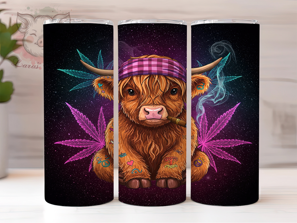 Neon Highland Cow Trippy Tumbler, Trippy Cow Weed Wrap, 20oz Tumbler ...