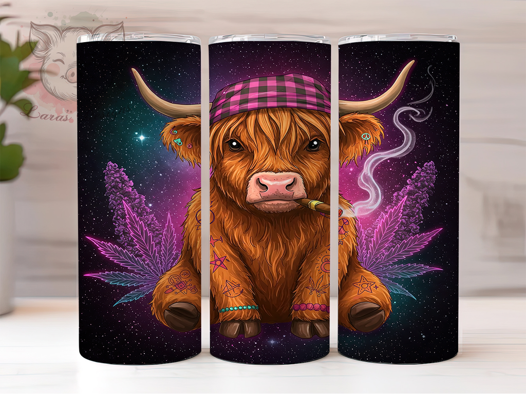 Neon Highland Cow Trippy Tumbler, Trippy Cow Weed Wrap, 20oz Tumbler ...