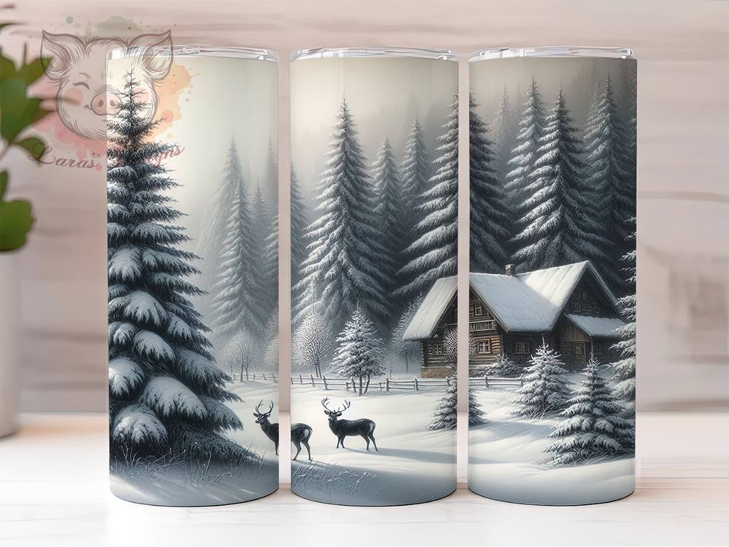 Rustic Deer Winter Cabin Tumbler, Christmas Cabin Scene, Winter Deer ...