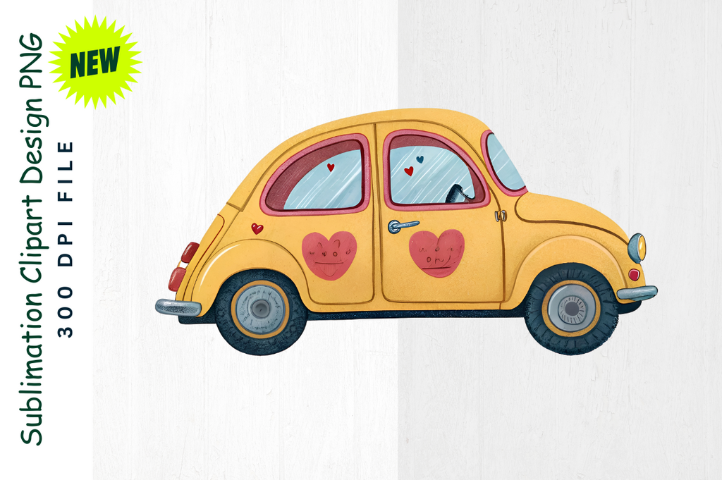 Heart Shaped Car Cartoon Sublimation Clipart - So Fontsy