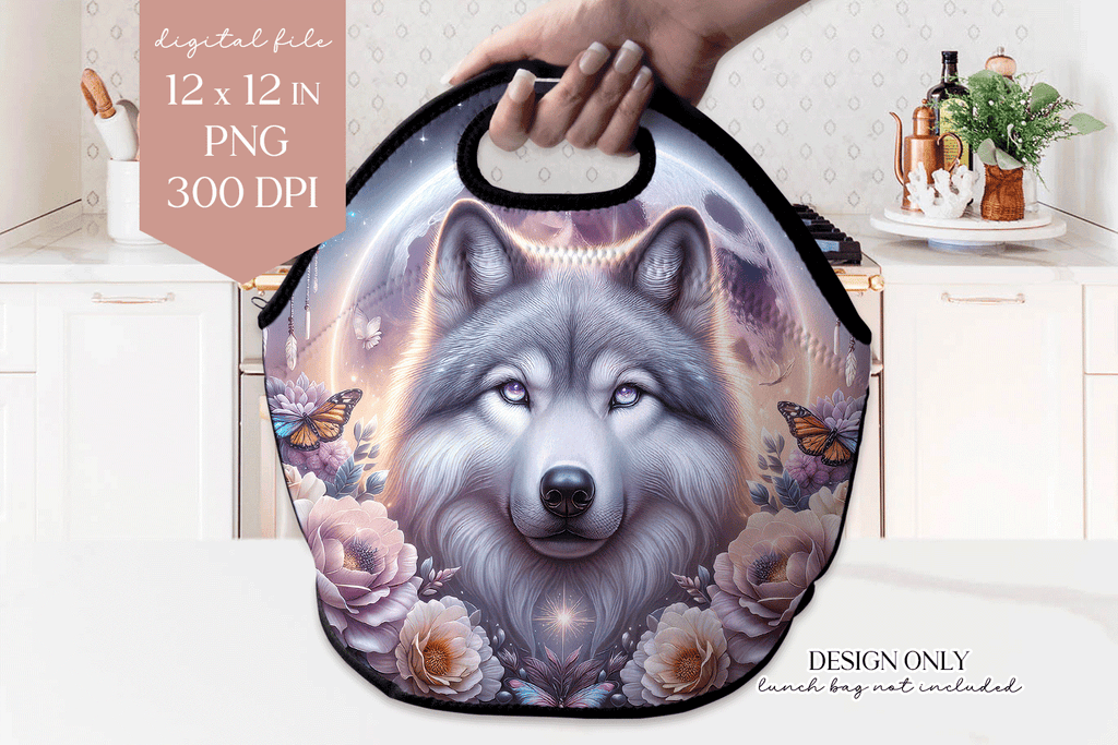 Mystical Wolf Lunch Tote Sublimation Design PNG - So Fontsy