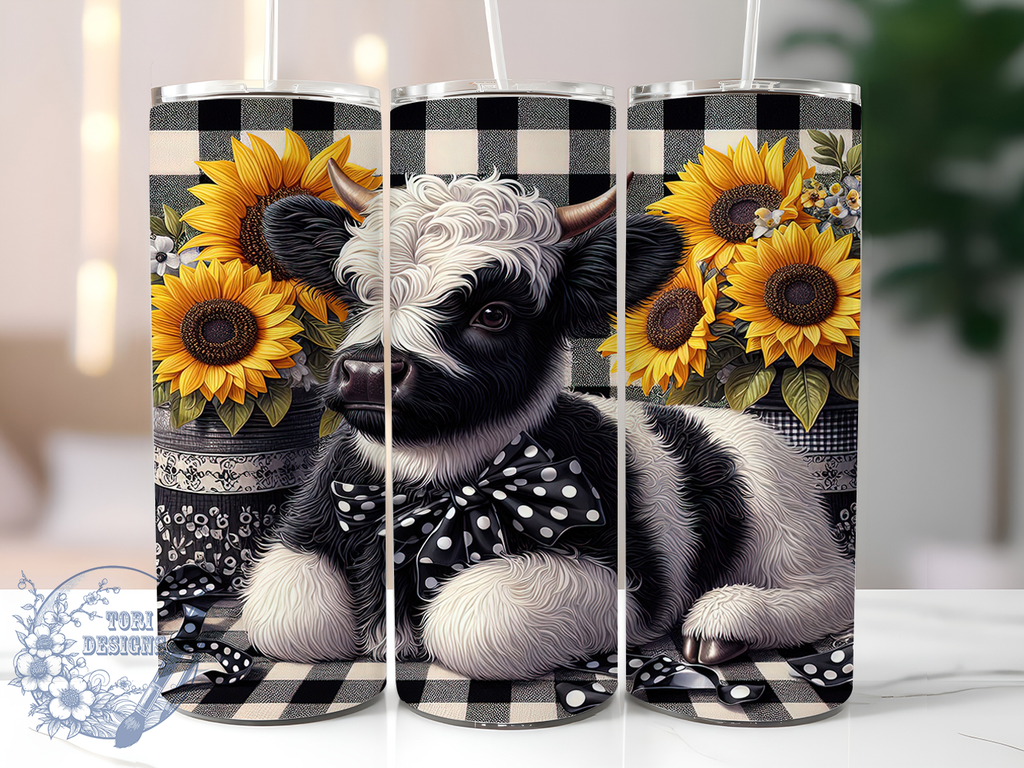 Rustic Floral Highland Calf Tumbler, Floral Cow Design, Farm Animal Art ...