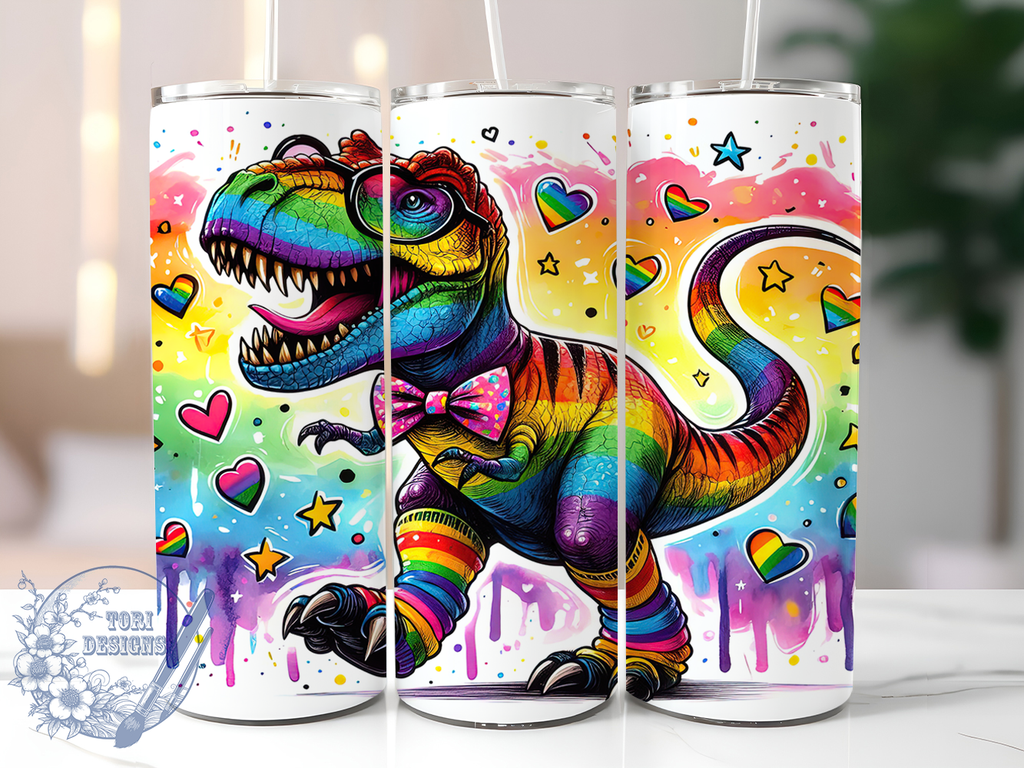 Cute Rainbow Dino Pride Tumbler Wrap, LGBTQ+ Dino Wrap, Rainbow ...