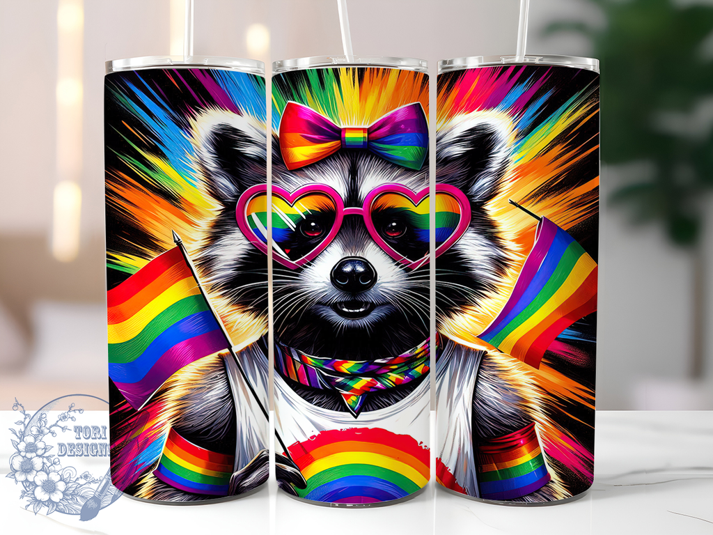 Rainbow Raccoon Pride Tumbler Wrap, LGBTQ+ Raccoon Wrap, Rainbow ...