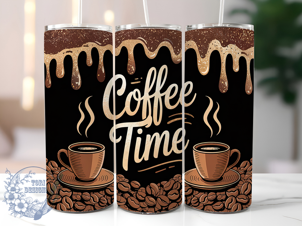Cute Coffee Lover Tumbler, Coffee Time Wrap, 20oz Coffee Cup, Caffeine ...