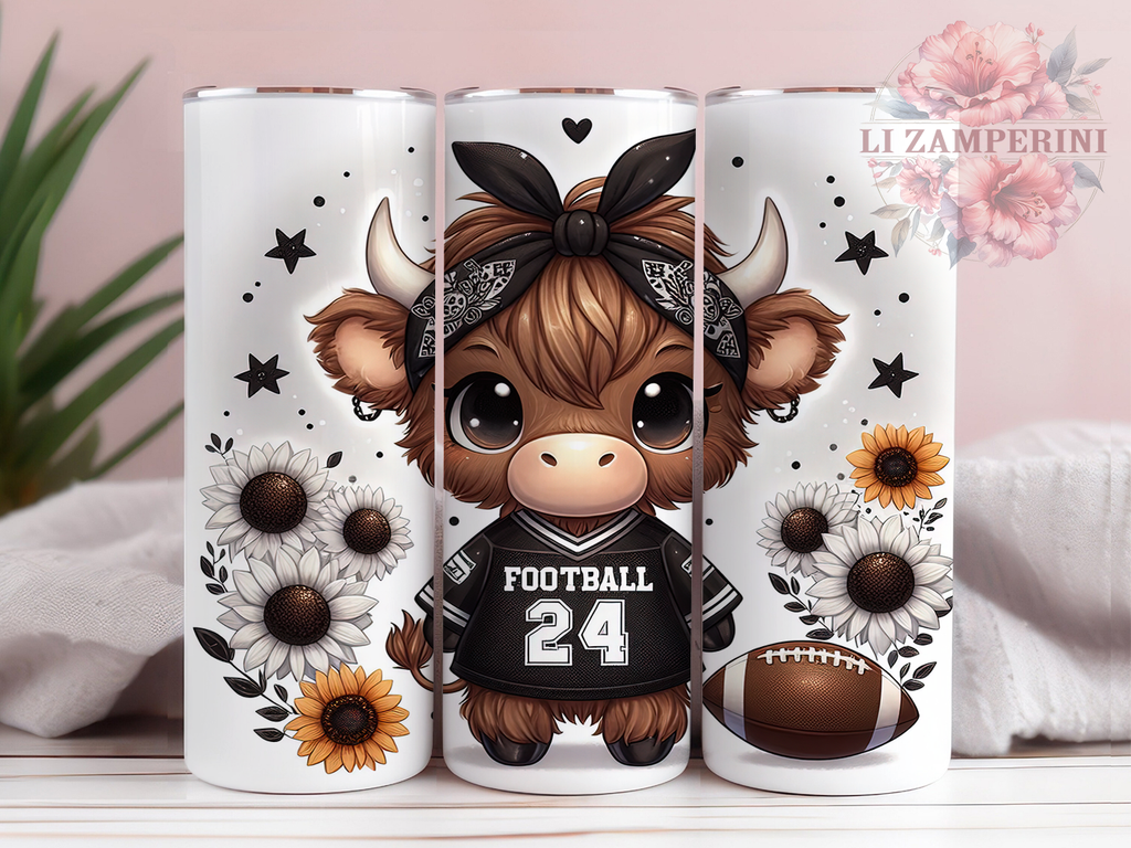 Highland Cow Football Game Day 20Oz Skinny Tumbler Wrap, Football Cow ...