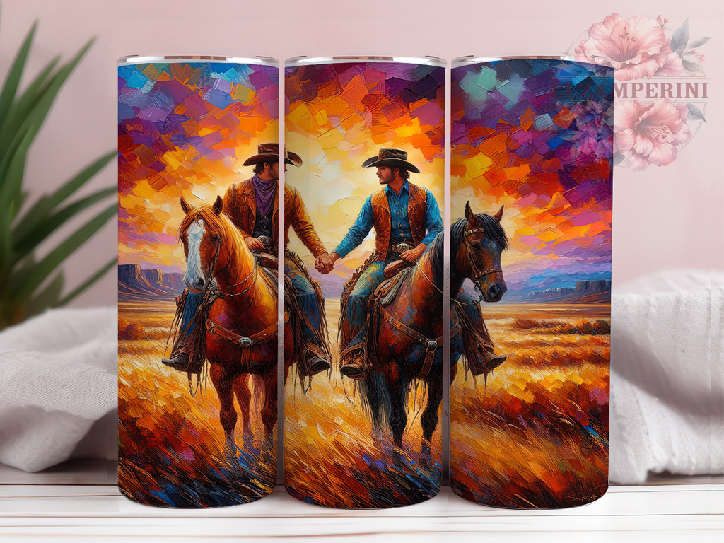 Rainbow Western LGBTQ Cowboy Tumbler Wrap, Western Pride PNG, Sunset ...
