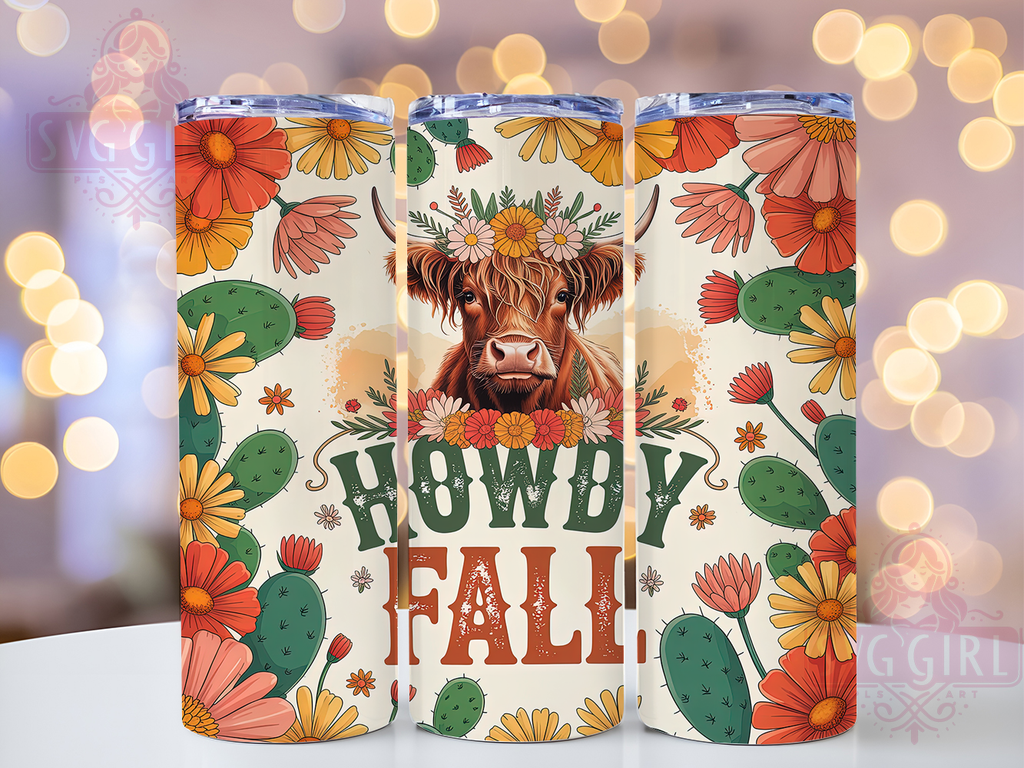 Western Fall Succulent Tumbler, Cow Cactus Design, Autumn Succulent Art ...