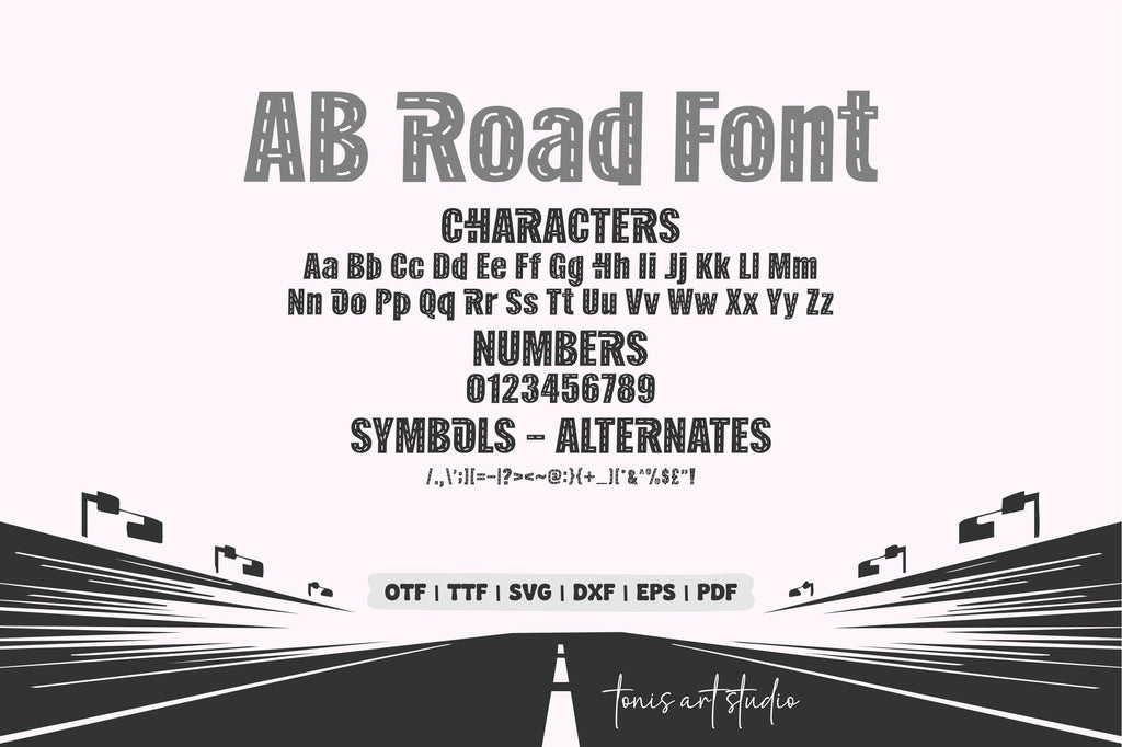 AB Road Fonts | Road Alphabet Racing Letters SVG OTF TTF - So Fontsy