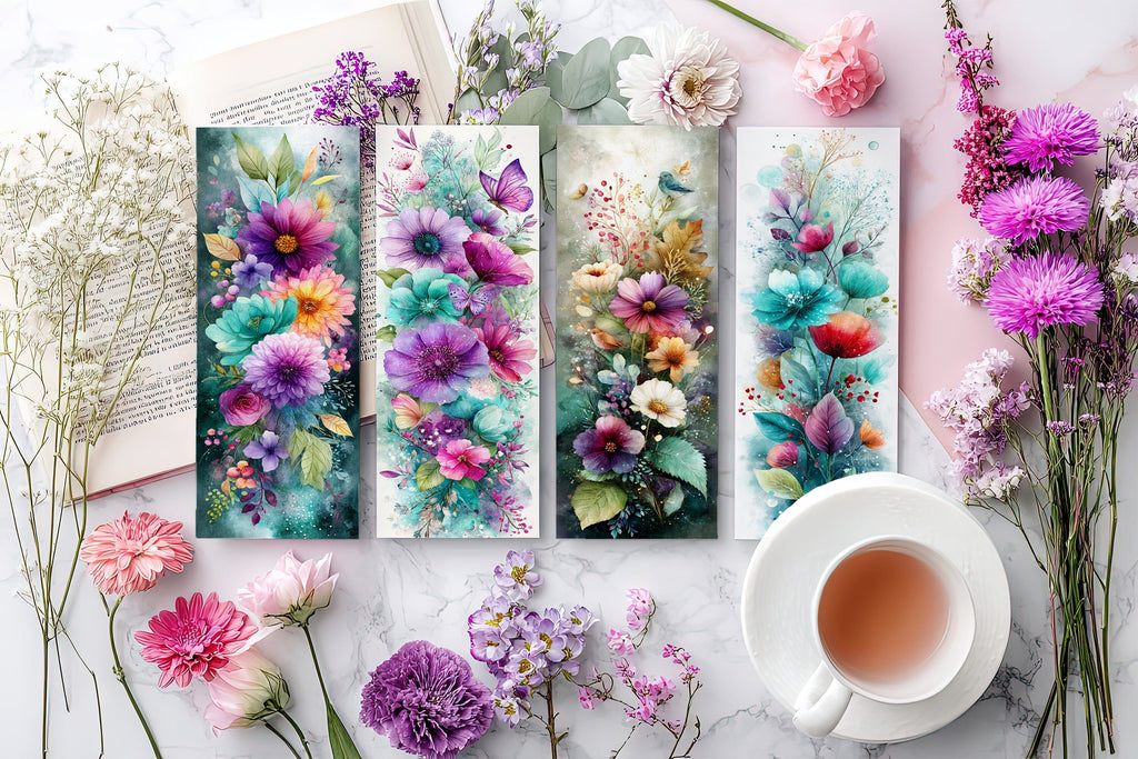 Abstract Pretty Floral Bookmarks, Printable Bookmarks, Gift for Book ...