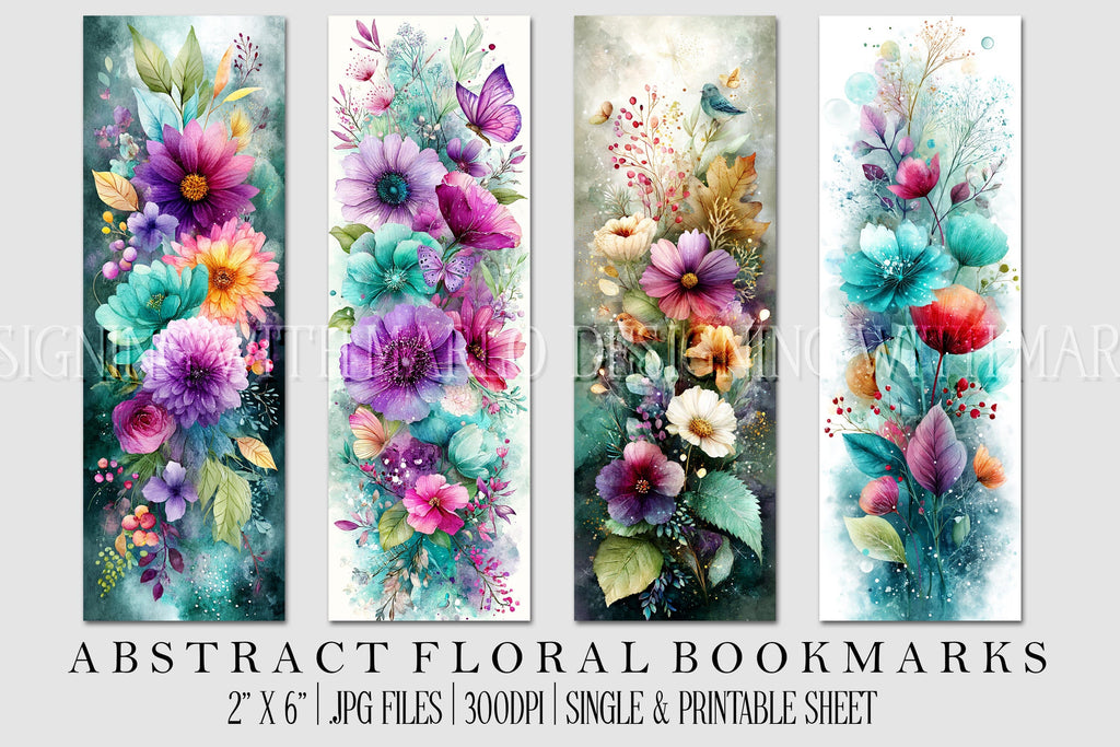 Abstract Pretty Floral Bookmarks, Printable Bookmarks, Gift for Book ...