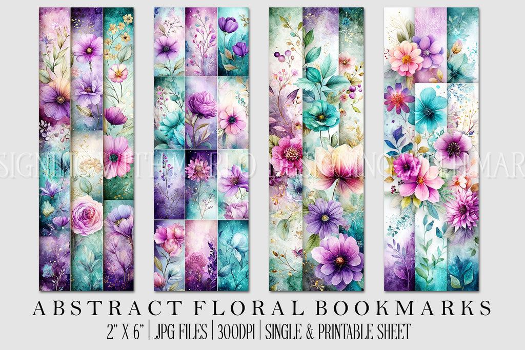 Abstract Pretty Floral Bookmarks, Printable Bookmarks, Gift for Book ...
